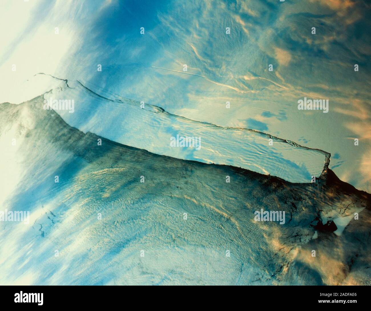 B-15 iceberg. Satellite image of the B-15 iceberg (white, upper left to ...