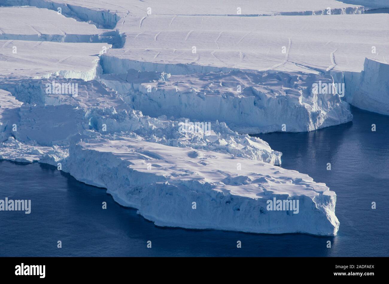 Iceberg formation. Ice floating on the sea after calving (breaking away ...