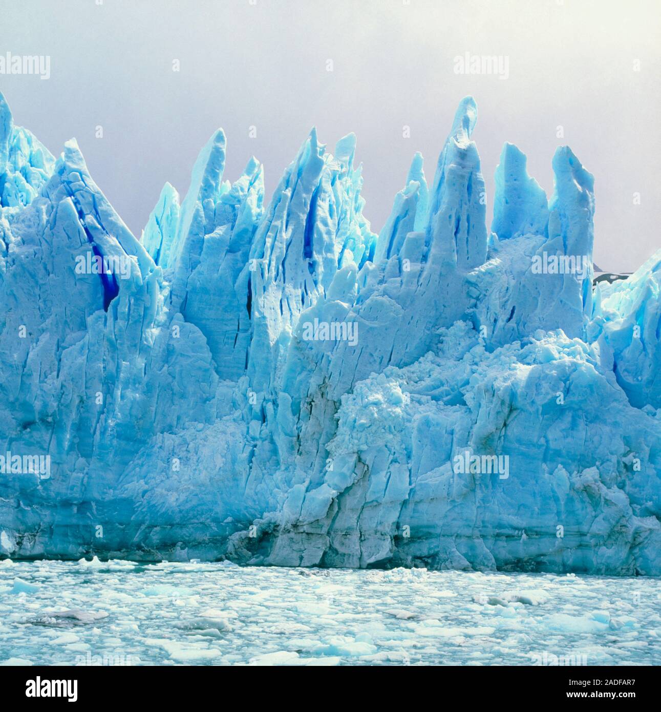 Glacial ice cliffs. View of the towering ice cliffs of a glacier in the ...