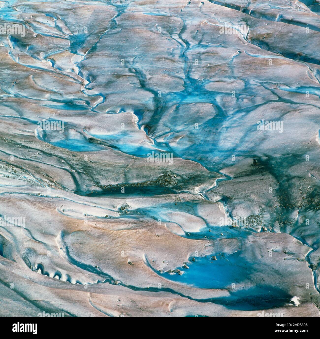 Glacial meltwater. View of meltwater streams on top of a glacier ...