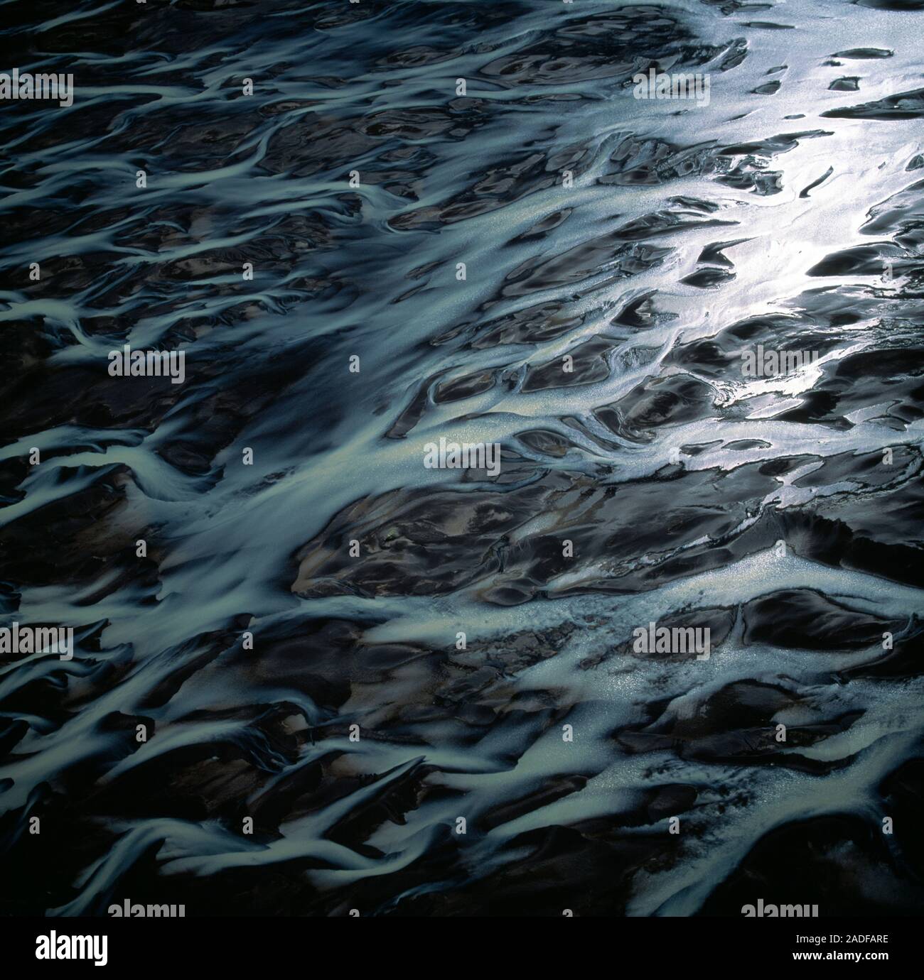 Glacial river. Aerial view of a glacial river. Glacial rivers are ...