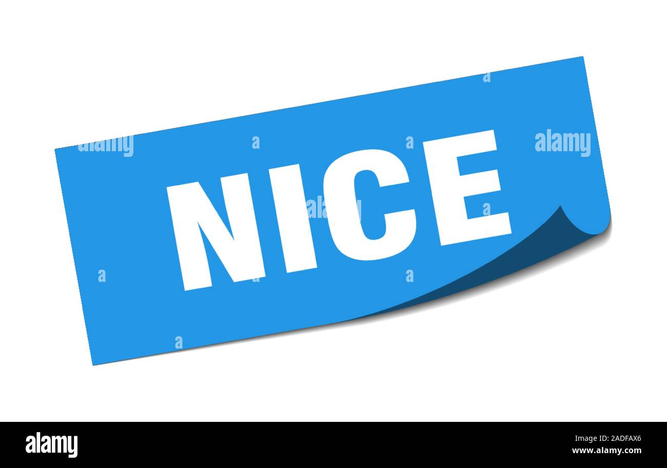 Nice sticker. Nice blue square peeler sign Stock Vector Image & Art - Alamy