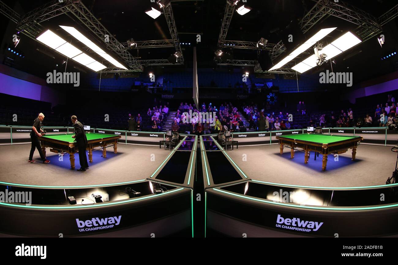 Two table set up for day eight of the Betway UK Championship at the ...