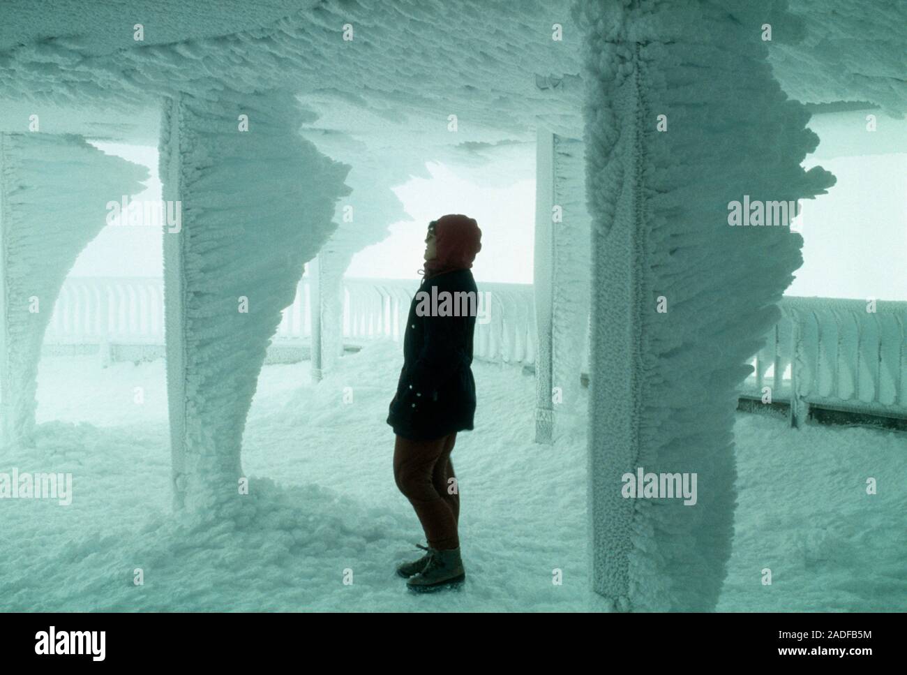 Rime ice. Large deposits of rime ice formed on pillars after stormy ...