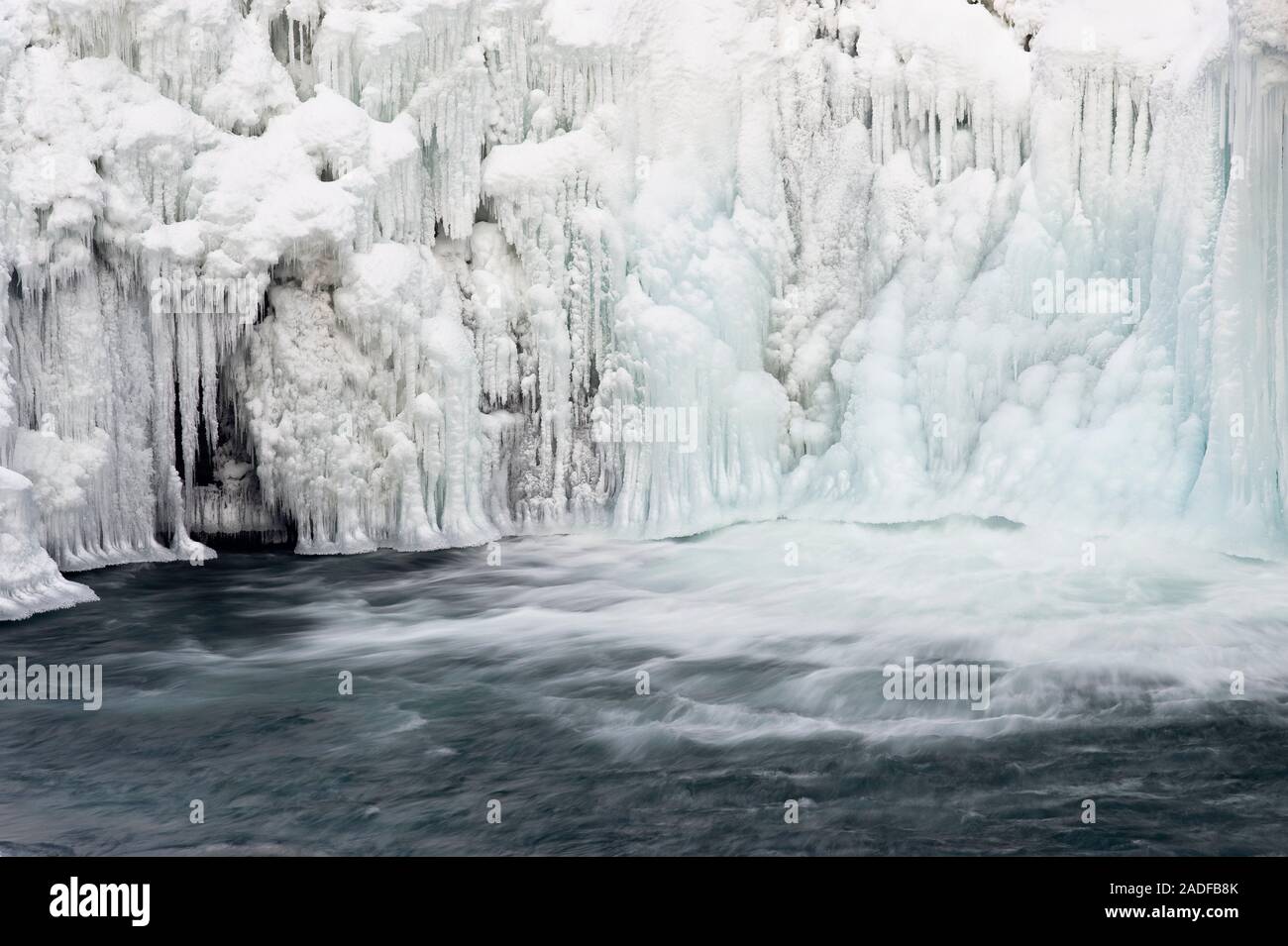 Frozen waterfall. Photographed on the Athabasca River, Canada Stock ...