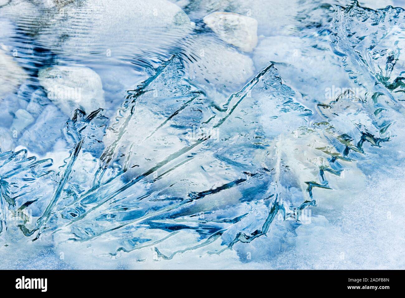 Freezing river. Ice forming on the surface of a river. Photographed in ...
