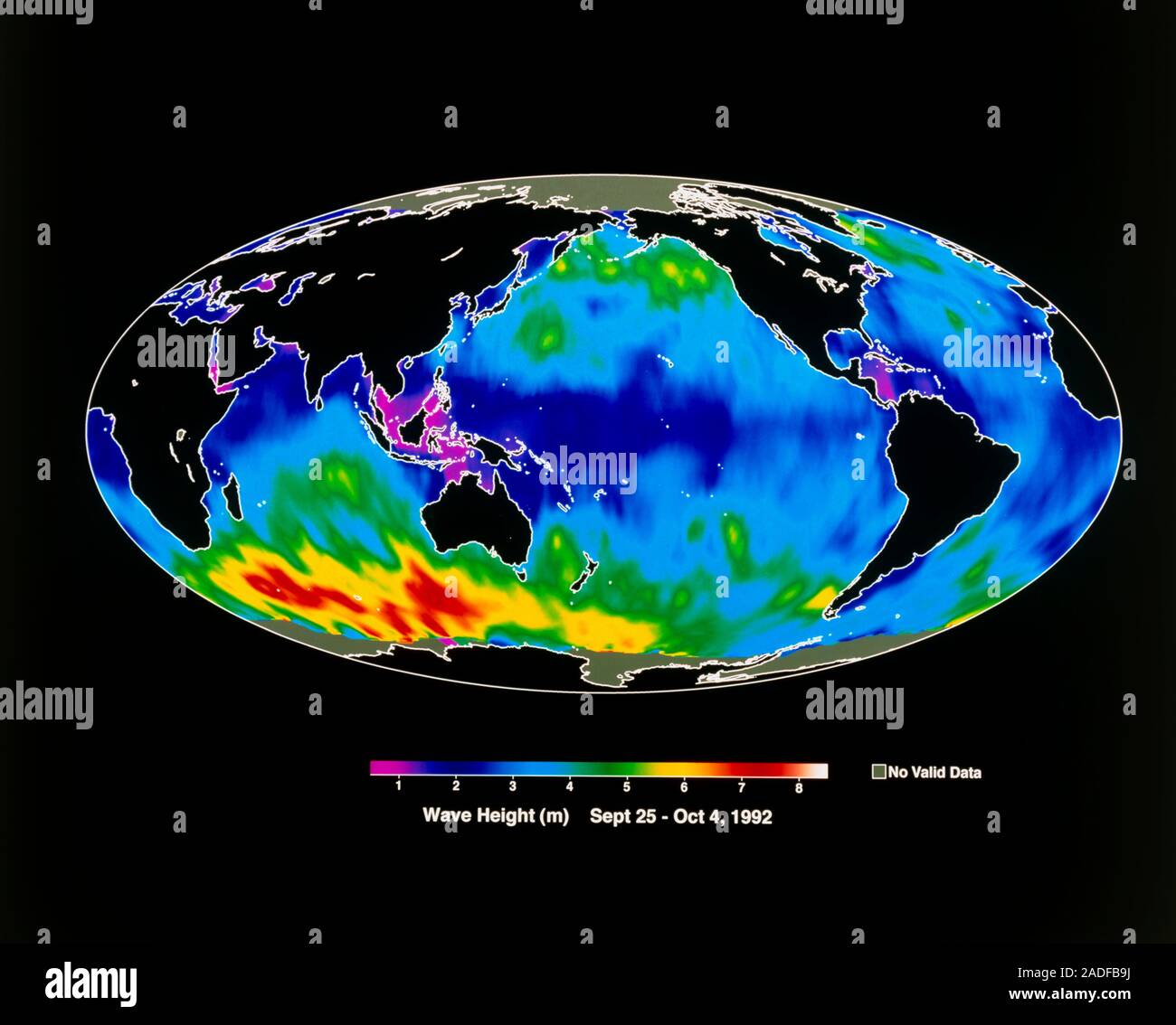 Global map of mean wave heights. The map shows the mean height of ocean ...