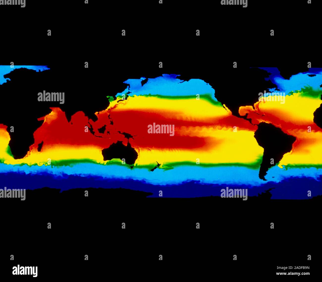 Computer model of global sea surface temperature. Computer-generated ...