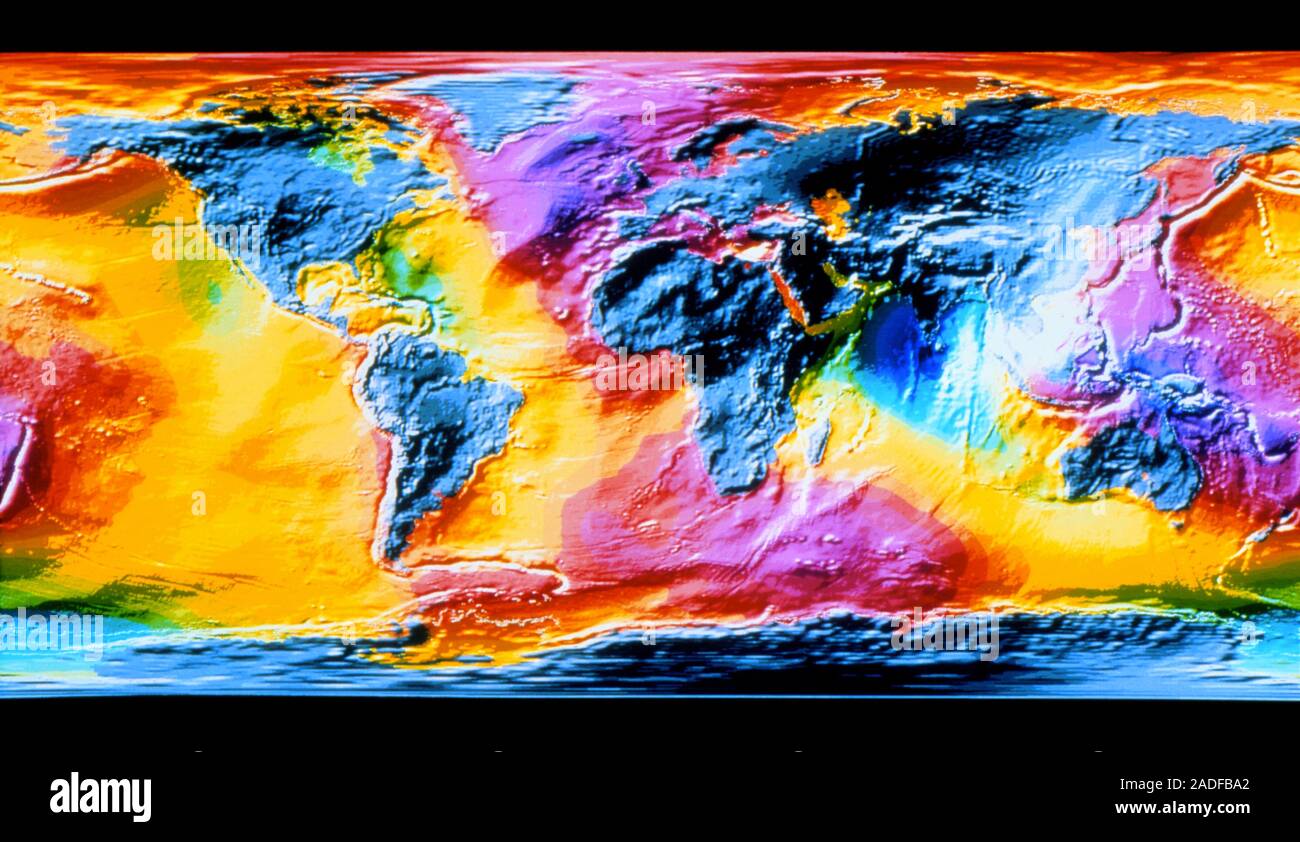 Global ocean surface topography. Map of the world, showing the ...