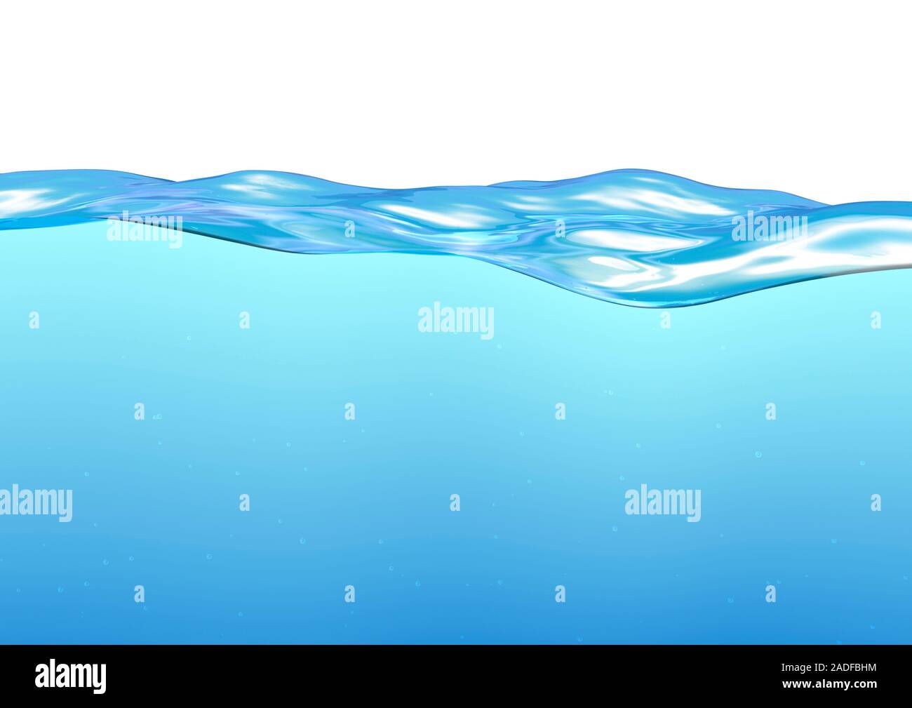 Water-air interface. Computer cutaway artwork of an air-water interface ...