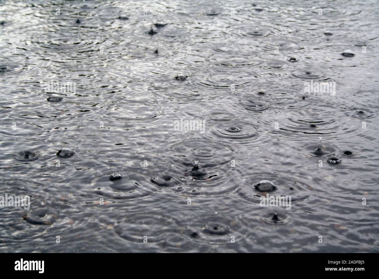 Raindrops falling onto a water surface Stock Photo - Alamy