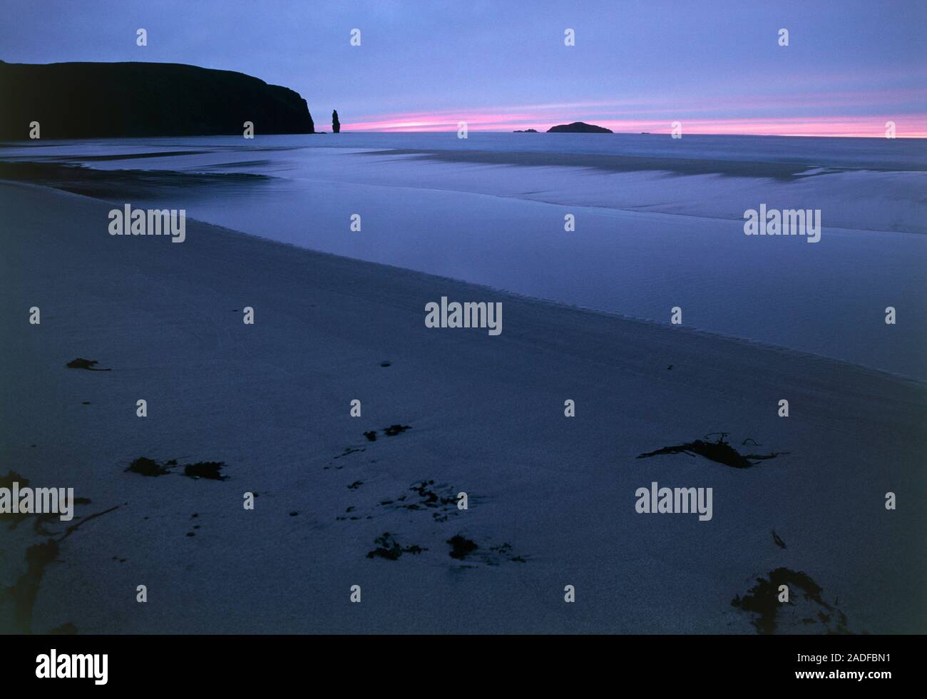View of Sandwood Bay, Scotland. Offshore islet is Am Balg; the sea ...