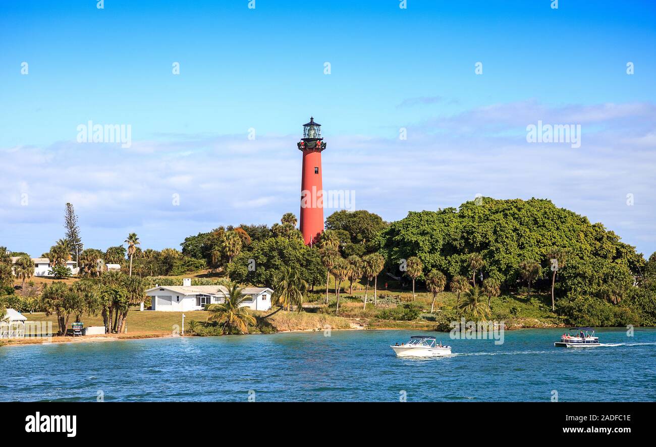 Jupiter Inlet Lighthouse from across the water in Jupiter, Florida ...