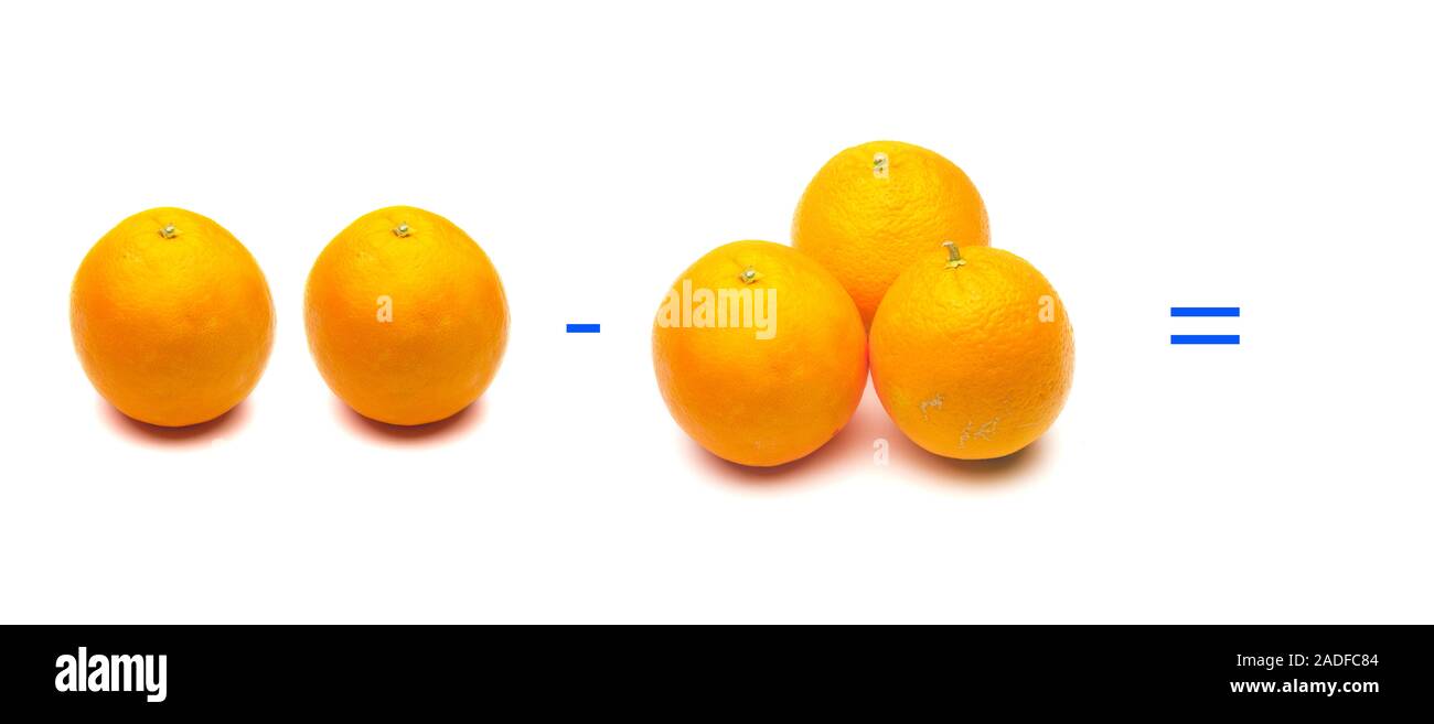 Simple math problems, the subtraction of oranges Stock Photo - Alamy