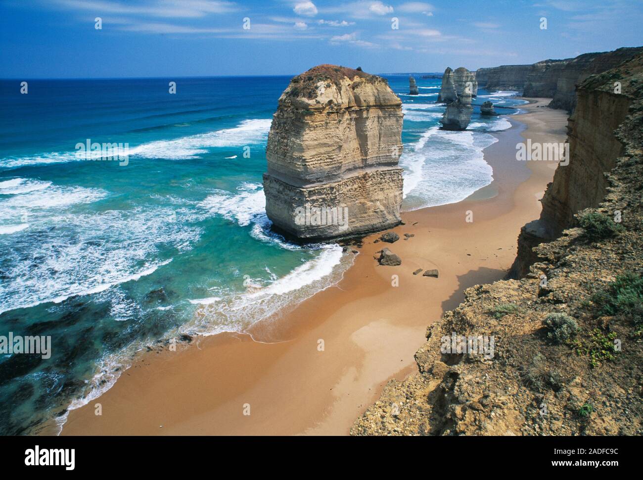 Rocky coastline. Limestone sea stack formations near a rocky coast ...