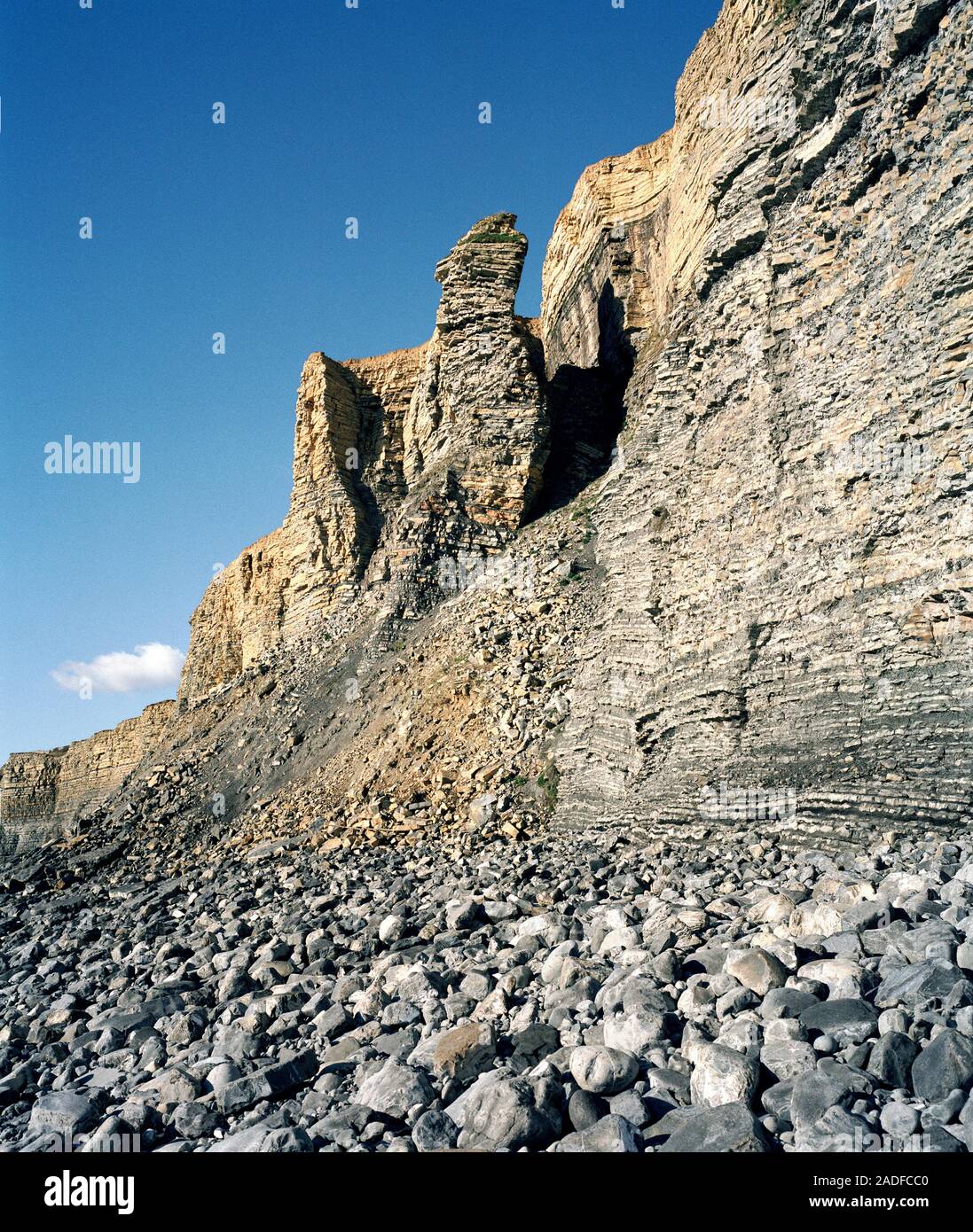 Eroded liassic limestone cliffs. Heavily-eroded limestone, shale and ...