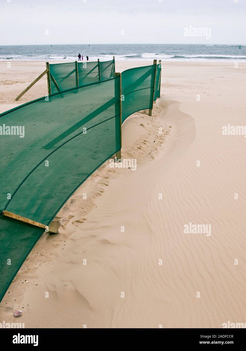 Beach fence across a sandy beach. This fence has been installed with ...