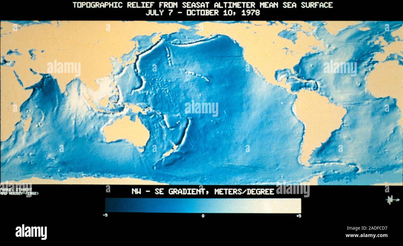 Topographic relief map of the world's ocean surface, showing sea floor ...