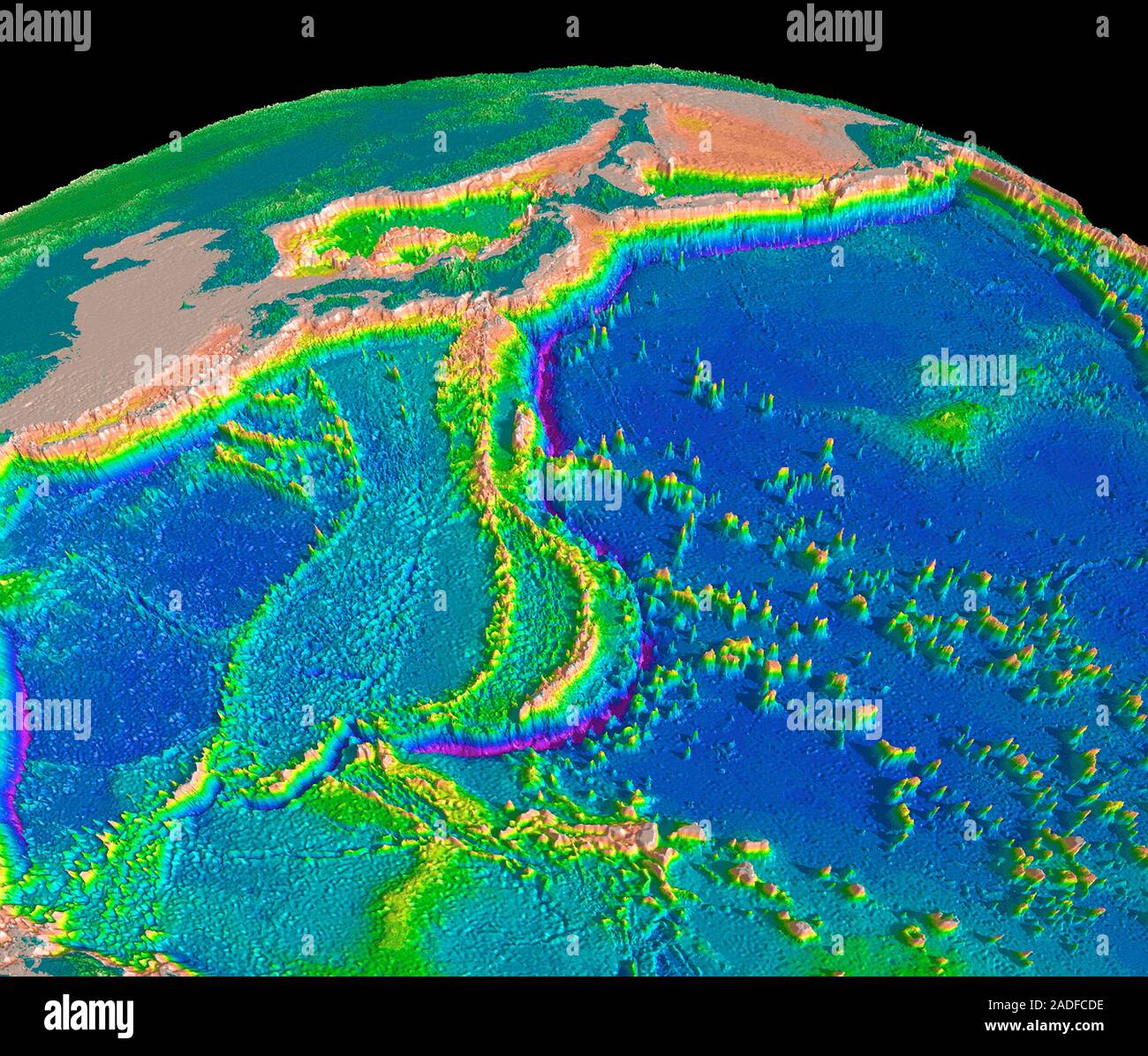 Mariana trench topography. Computer model of the topography of the ...