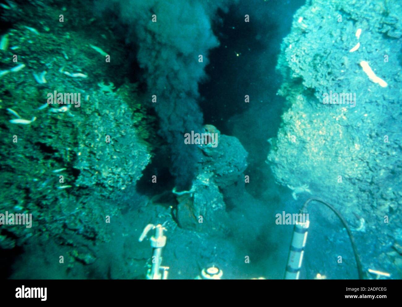 Black smoker vent. View from a deep sea vehicle of the billowing black ...