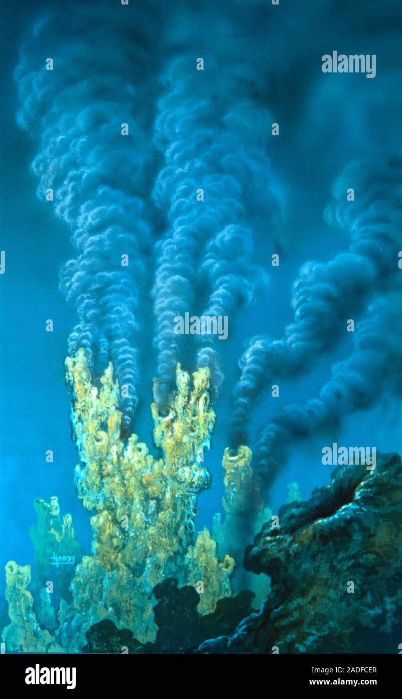 Black smoker vent. Artwork of a hydrothermal vent on the ocean floor ...