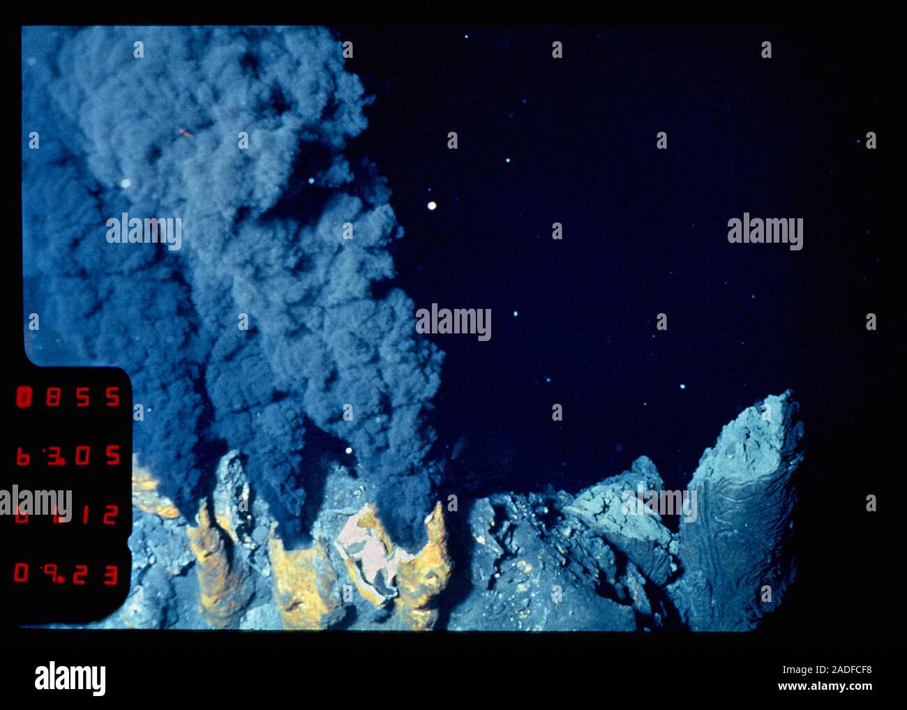 Black smoker hydrothermal vents. These are geologically active seabed ...
