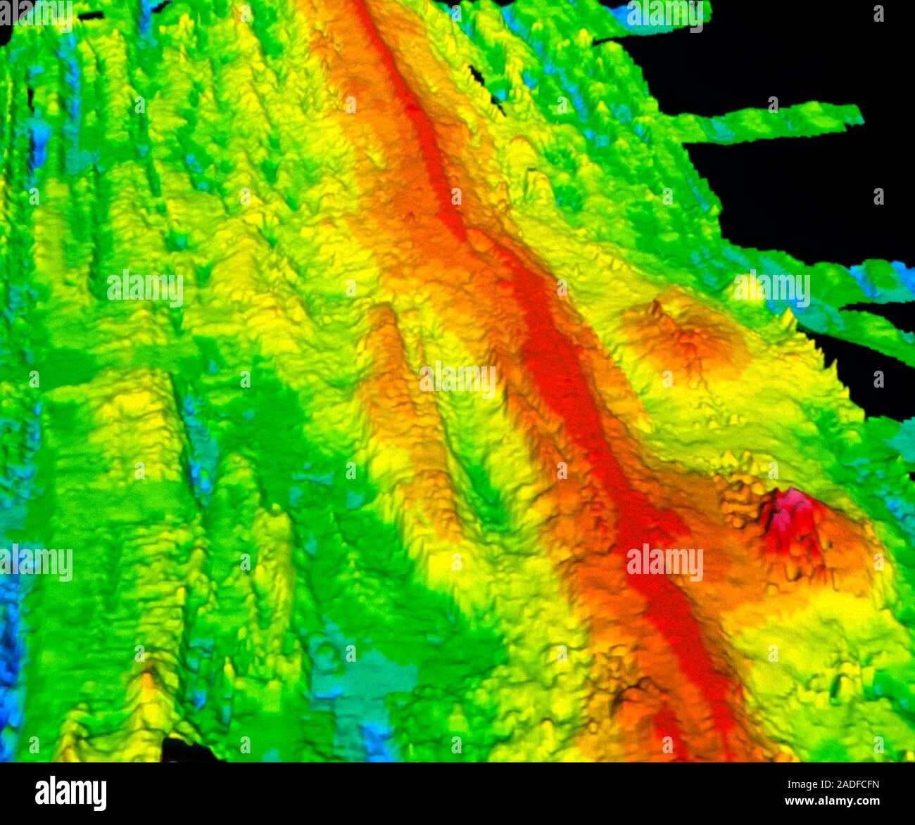Mid-ocean ridge. Image of the floor of the Pacific Ocean showing an ...