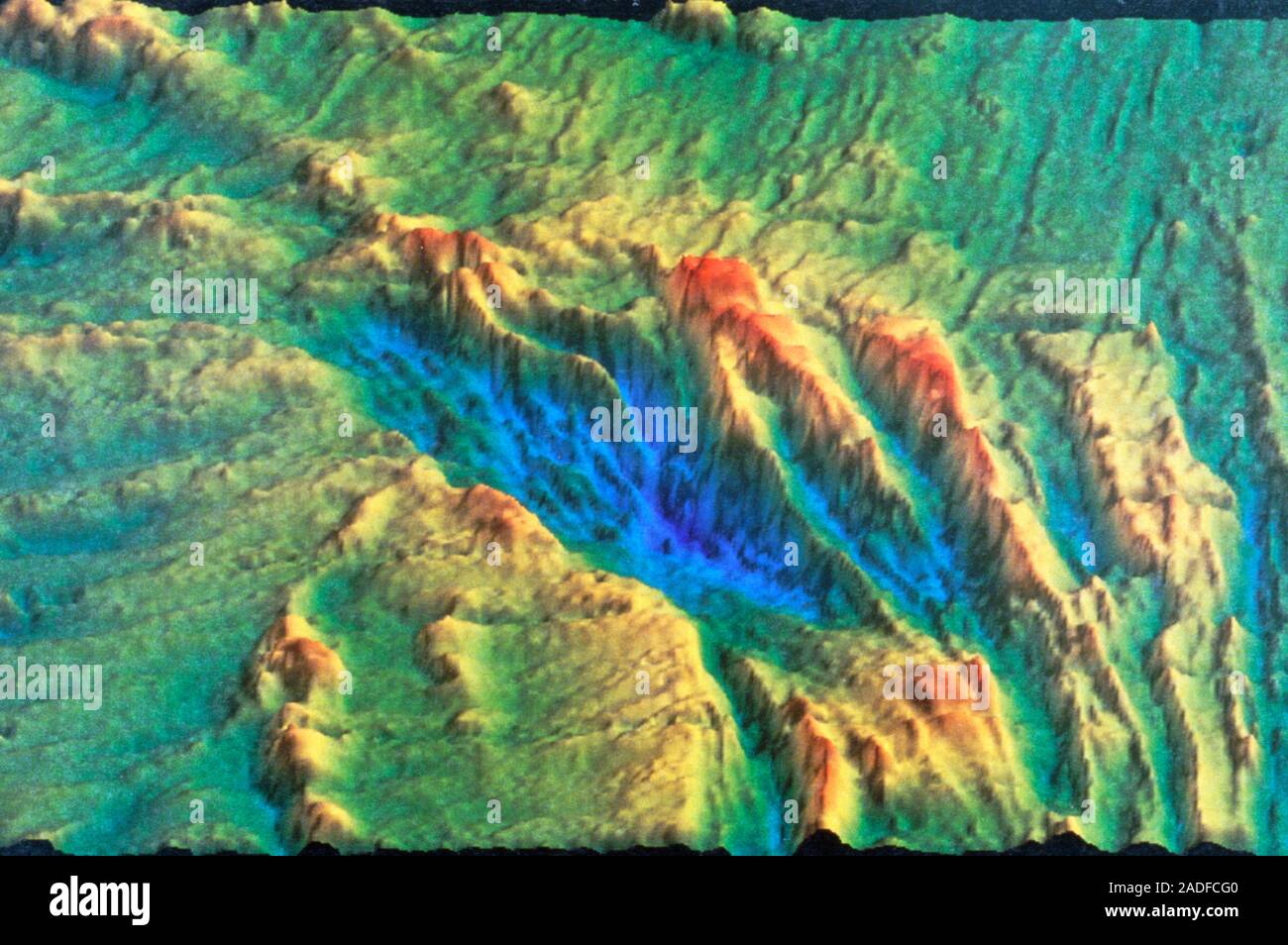 Mid-ocean ridge. Image of the ocean floor showing part of a rift ...