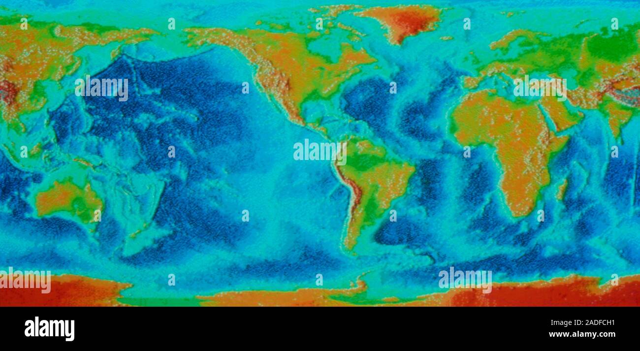 Computer map centred on the Americas showing the oceanic ridges. These ...