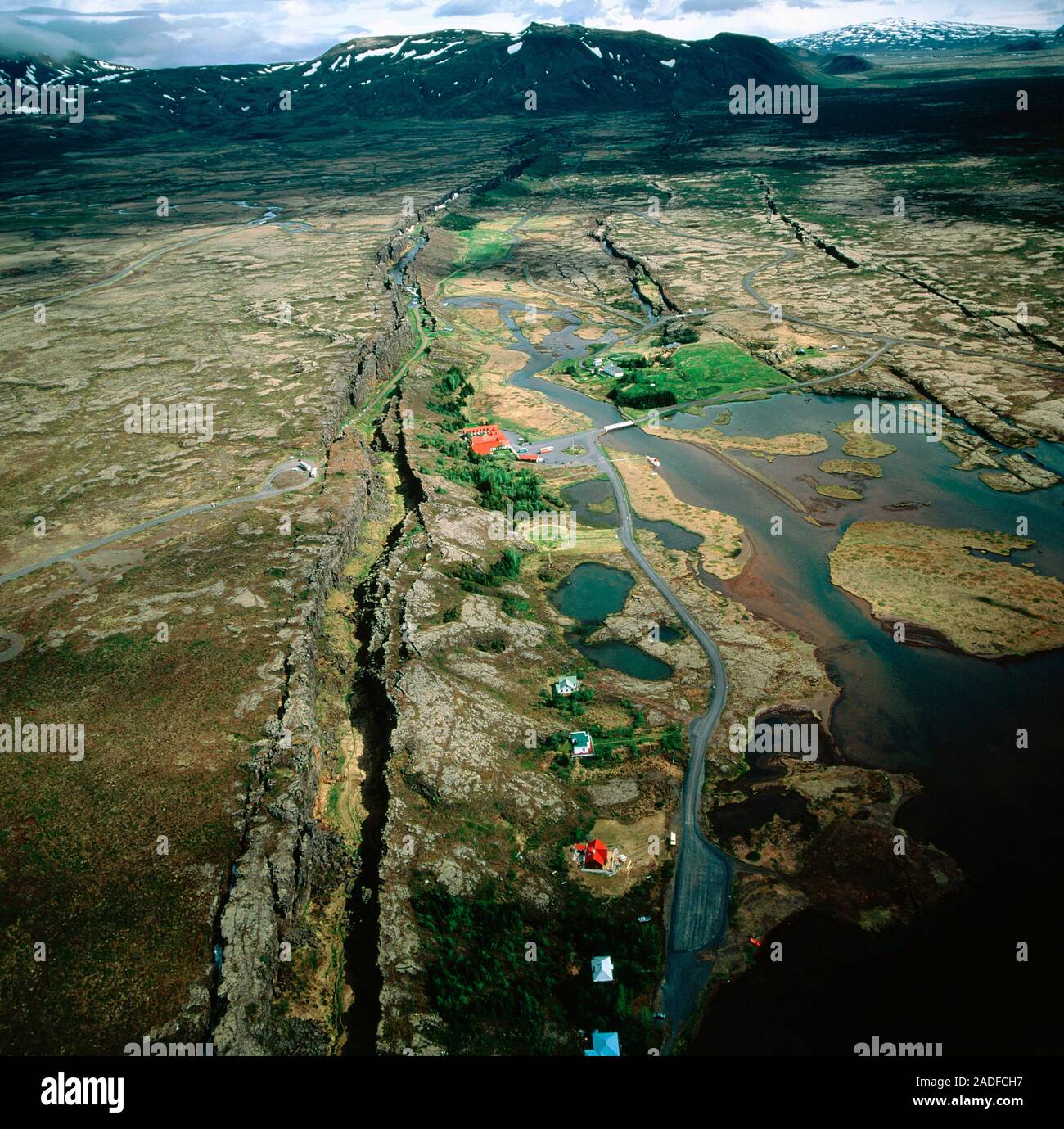 Plate margin rift in Thingvellir, Iceland. This fissure marks part of ...