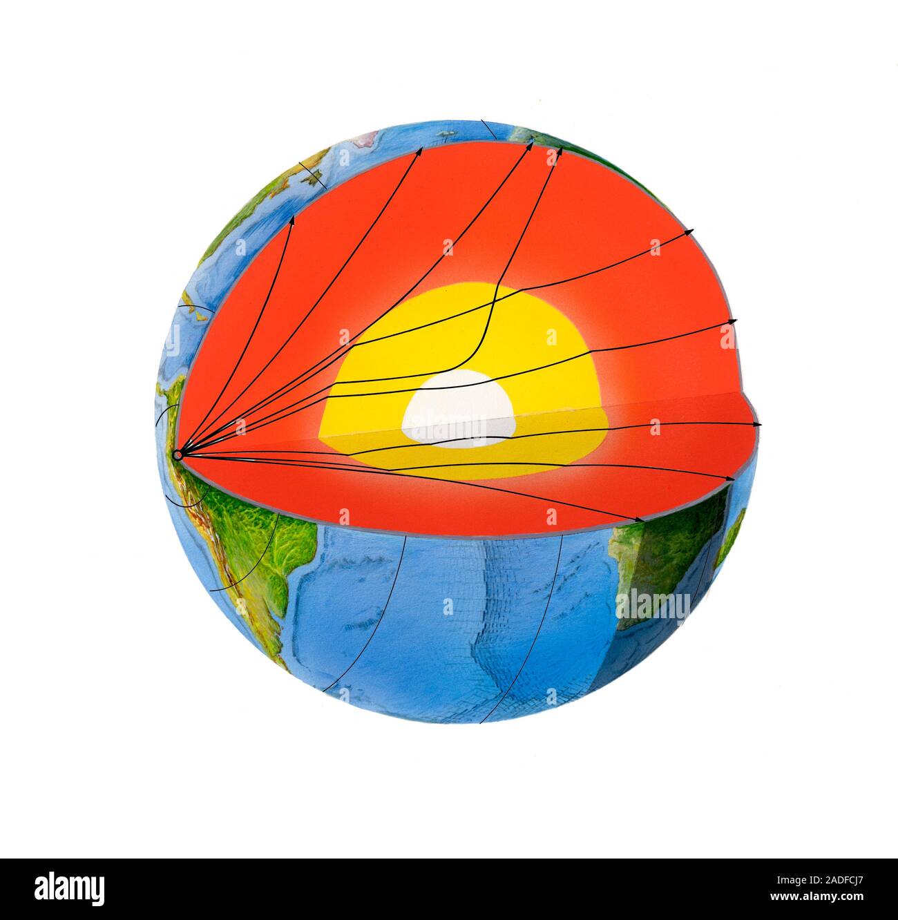 Seismic waves. Artwork of the movement of seismic (shock) waves through ...