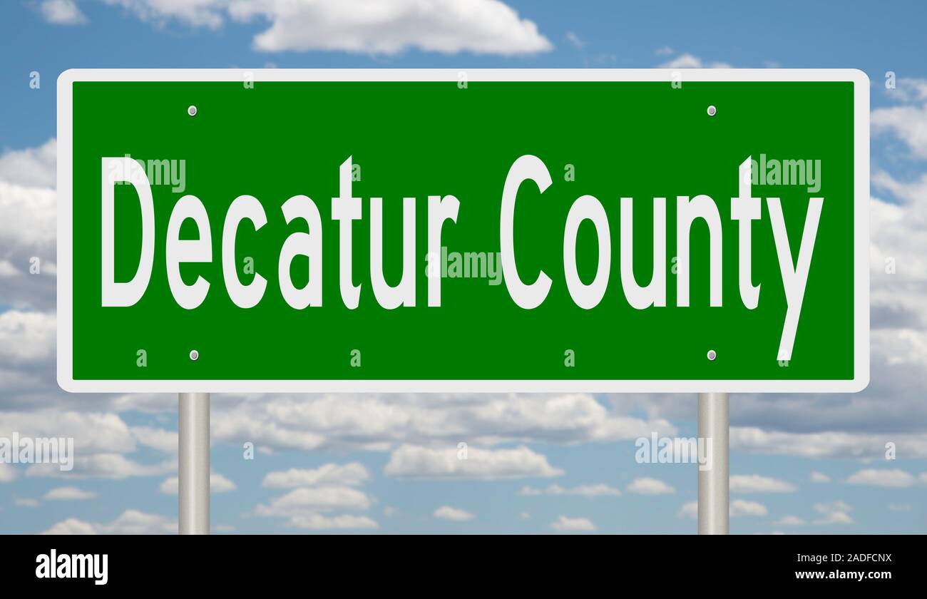 Rendering of a 3d green highway sign for Decatur County Stock Photo - Alamy