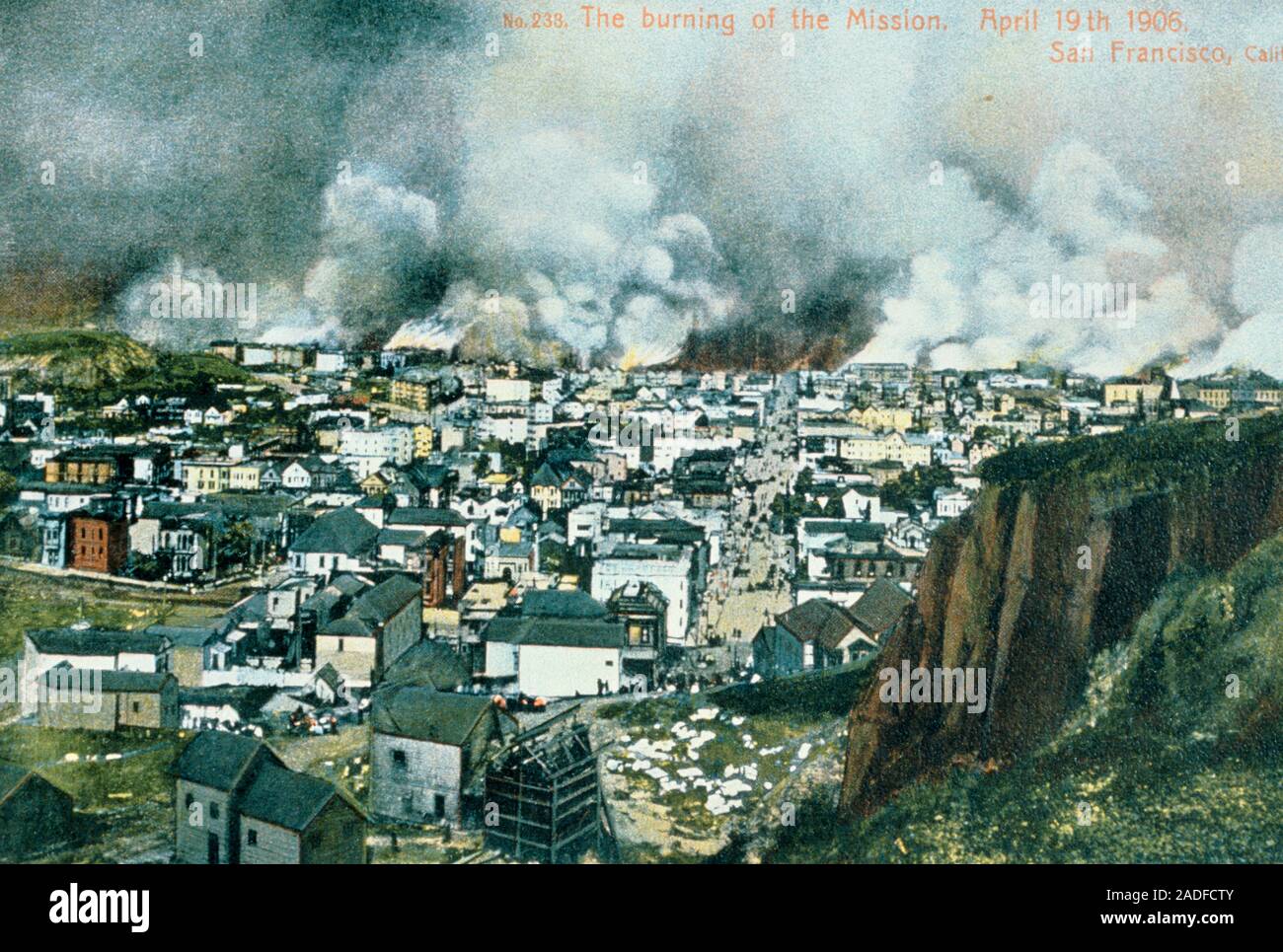 Earthquake damage. Coloured photograph of the damage caused to San ...