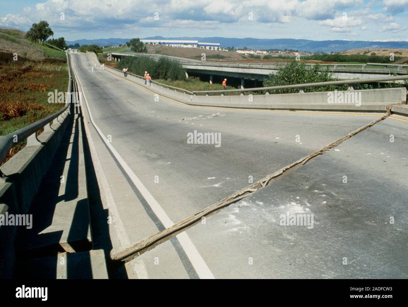 Earthquake damage. Collapsed road bridges after an earthquake ...