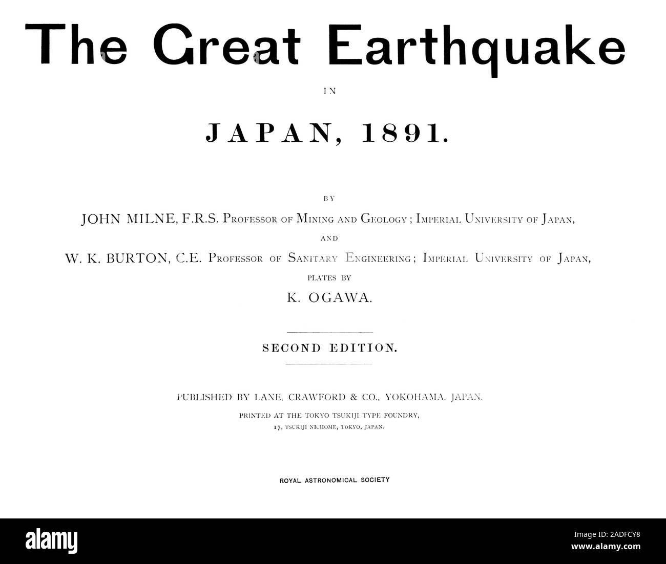 Book on the Great Nobi Earthquake, title page of the second edition ...