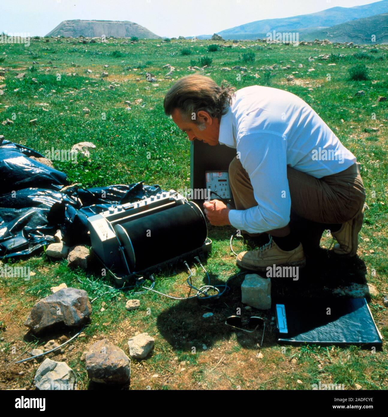 Geophysicist operating seismology equipment, V.S. Geological Survey ...