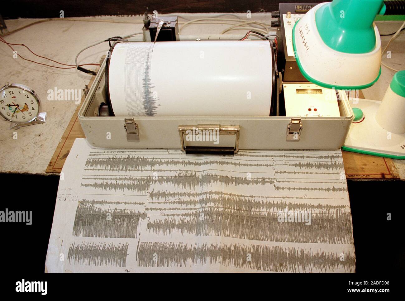 Seismograph recording activity of the Merapi volcano, Java, Indonesia ...