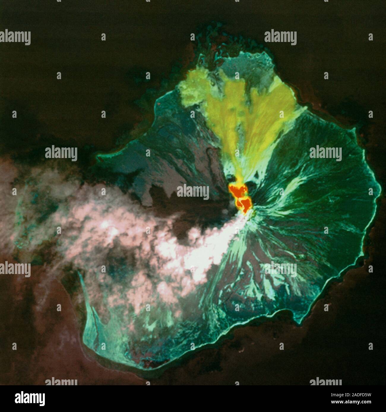 Augustine volcano. Infrared satellite image of an eruption of Augustine ...