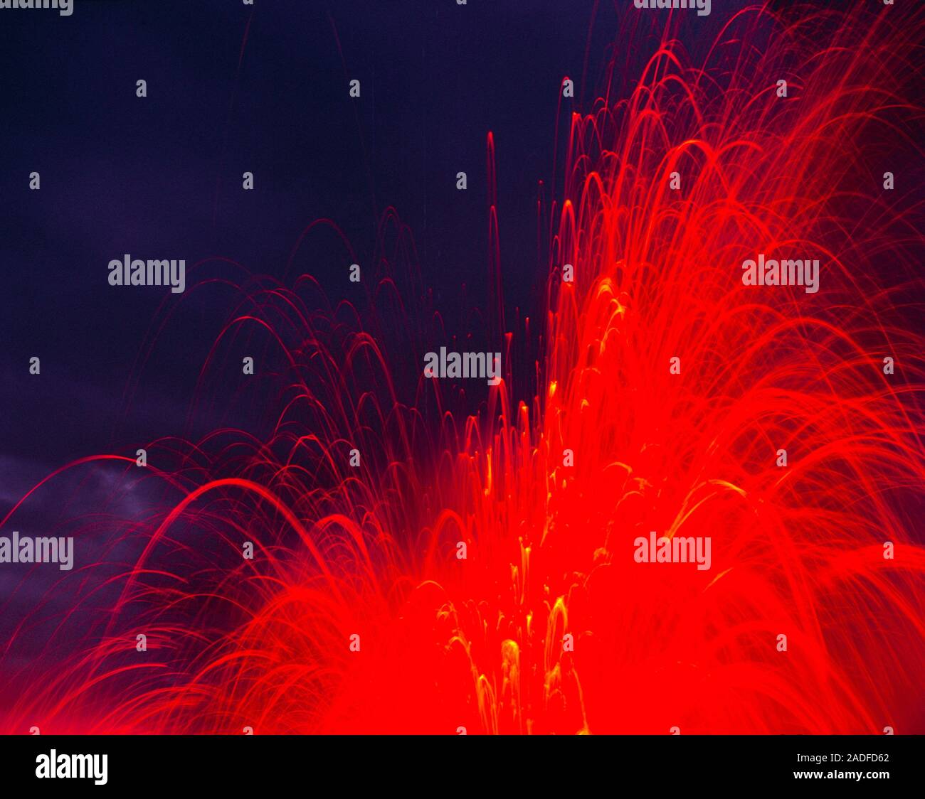 Lava flow. Explosion caused as a flow of molten rock (lava) enters the ...