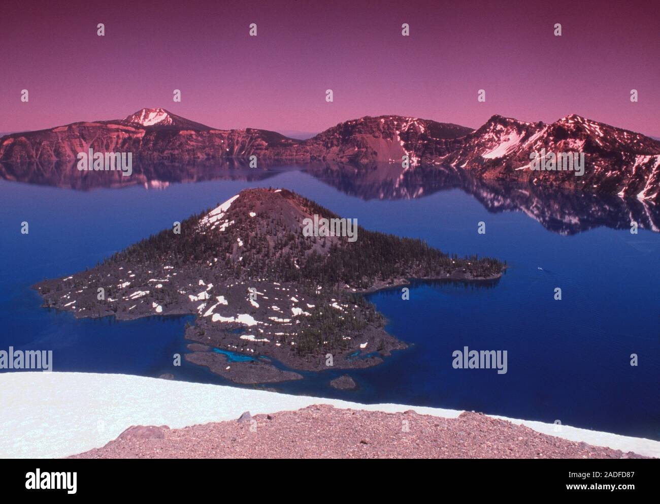Crater Lake, Oregon, USA. This deep lake is remarkable for the clarity ...
