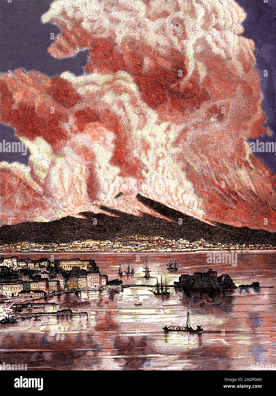 Vesuvius erupting. Historical artwork of the eruption of Mount Vesuvius ...