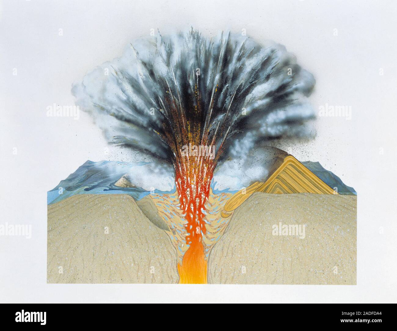 Surtseyan volcanic eruption. Artwork of a Surtseyan-type (or ...