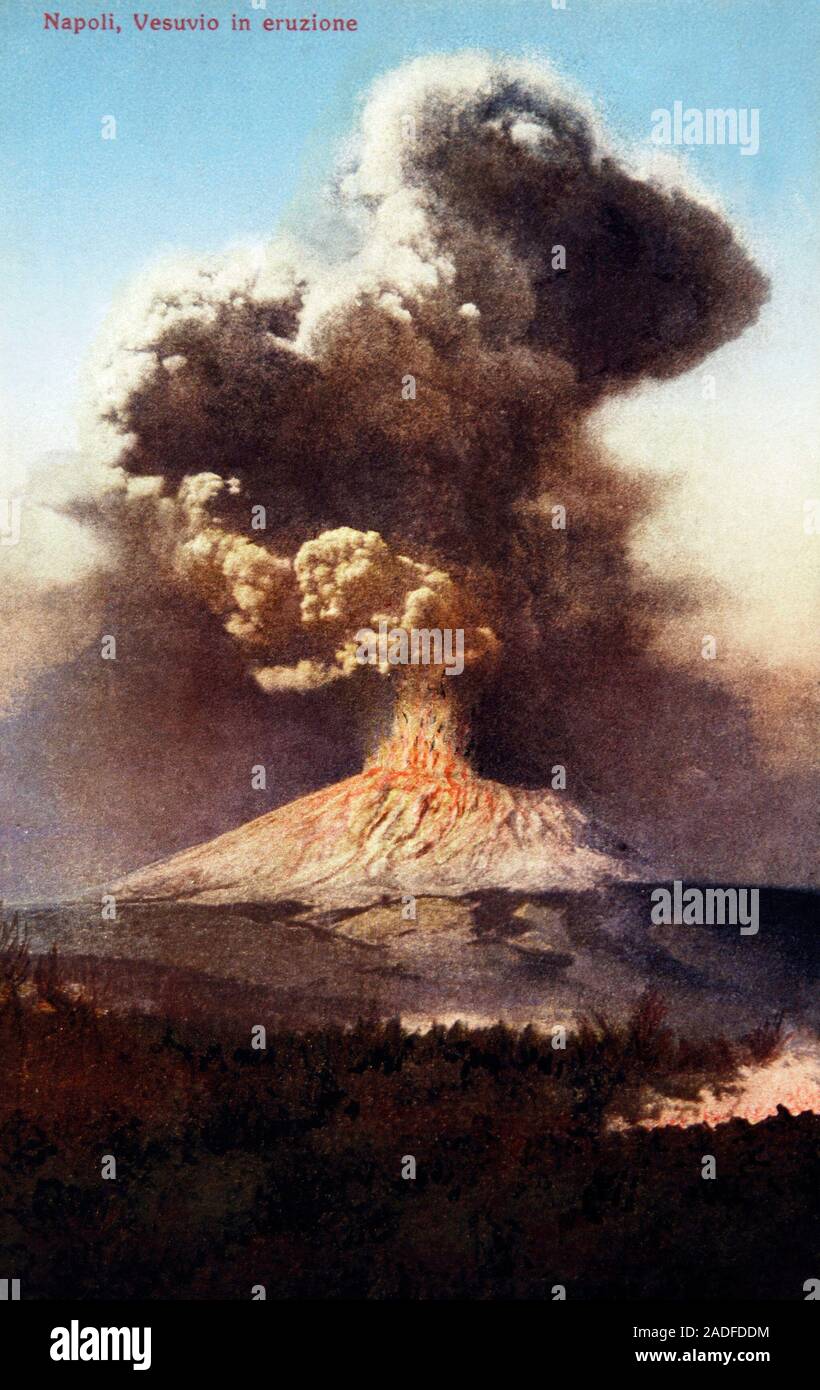 1914 eruption of Vesuvius, historical artwork. The eruption in 1914 ...