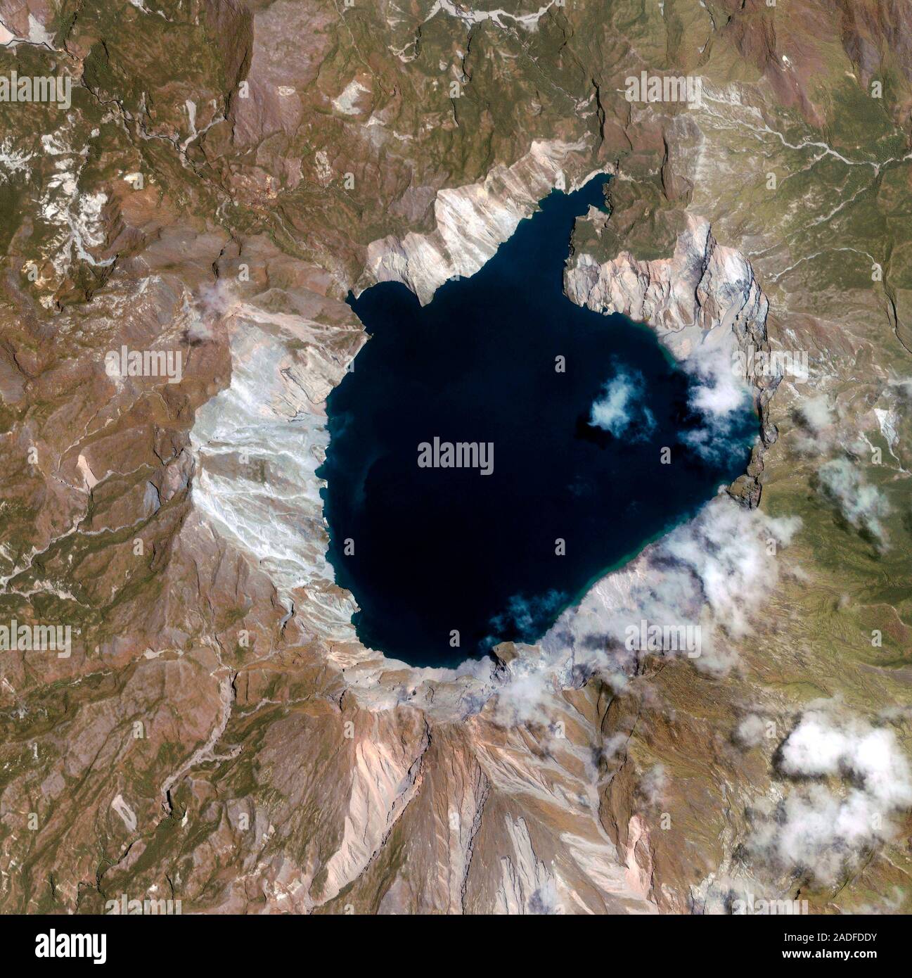 Mount Pinatubo. Satellite image of the lake in the summit caldera ...