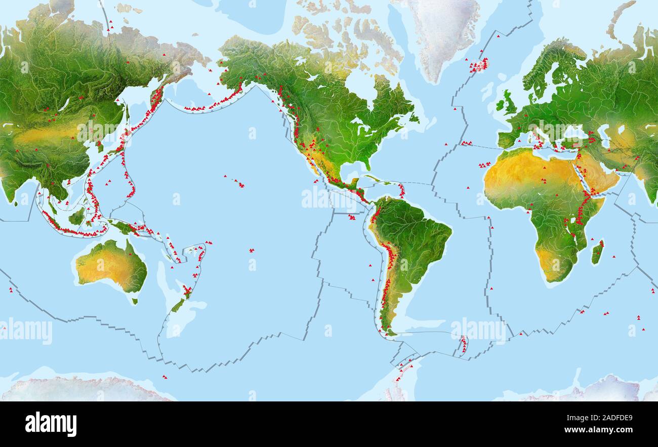 Volcano distribution map. Locations of volcanoes are shown by red dots ...