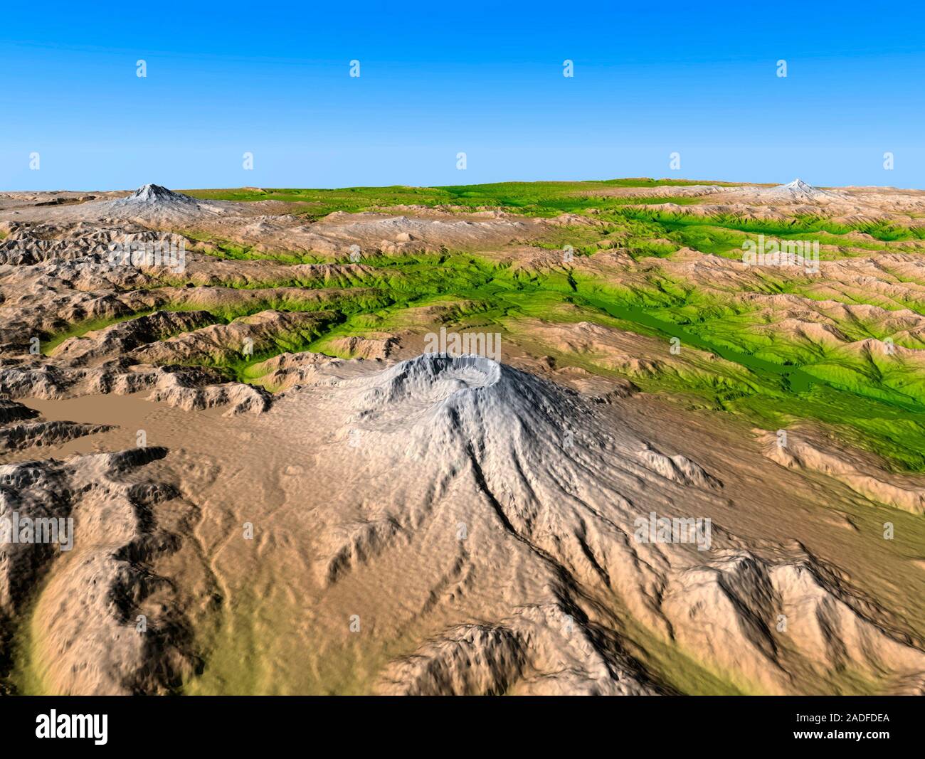 Mount St Helens. Colour-enhanced topographical image of Mount St Helens ...