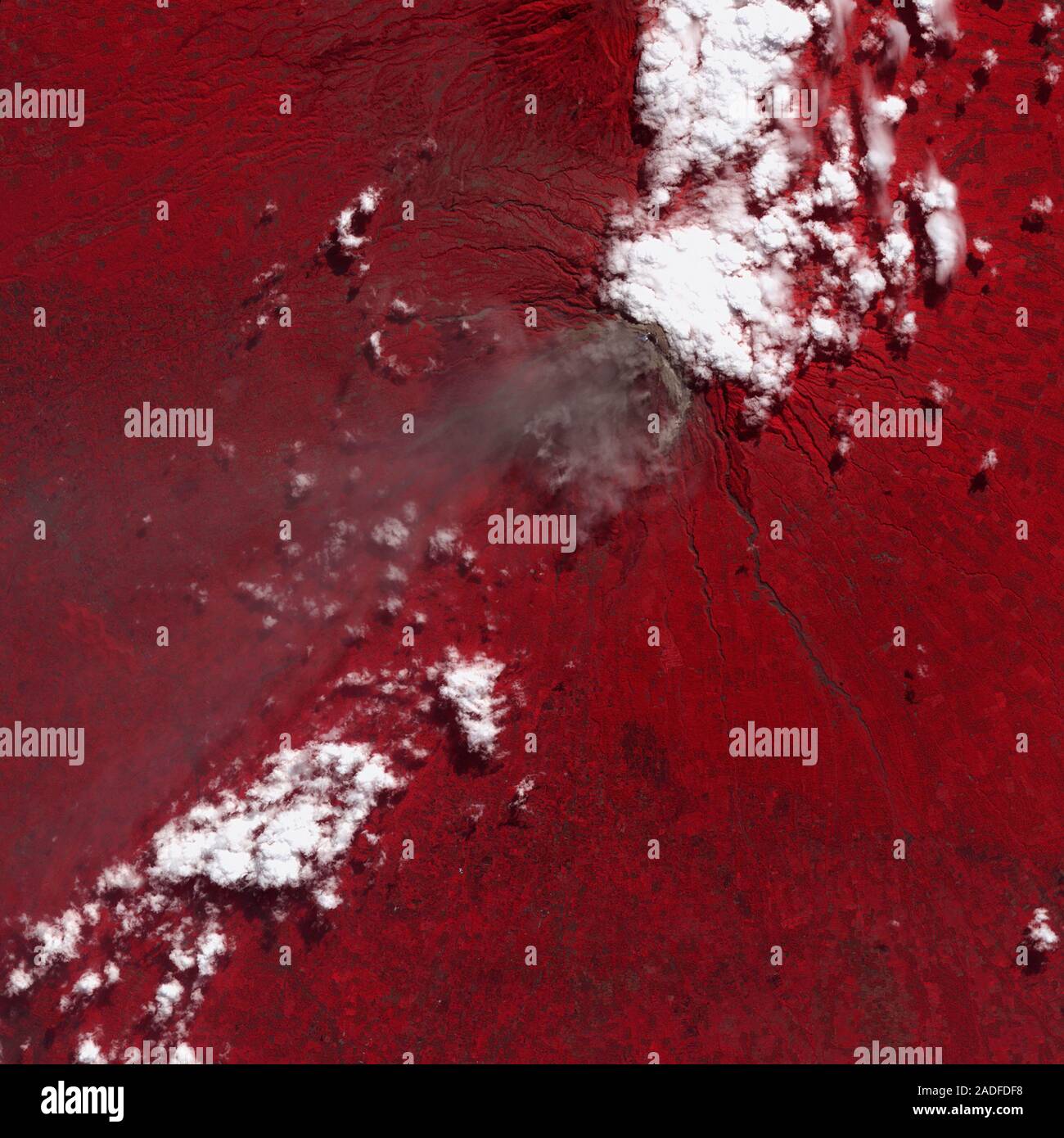 Merapi volcanic eruption. Infrared satellite image of Âa plume of ash ...