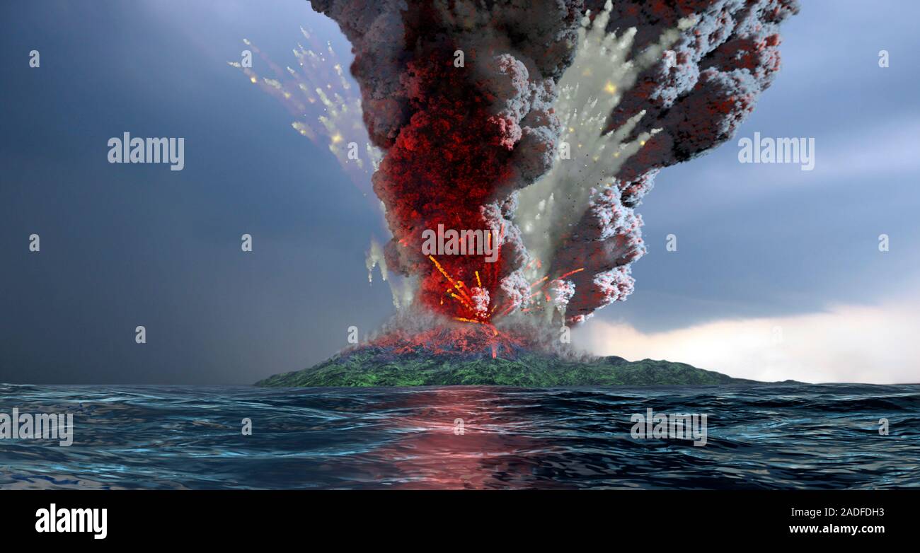Krakatau volcano explosion. Computer artwork of the August 1883 ...