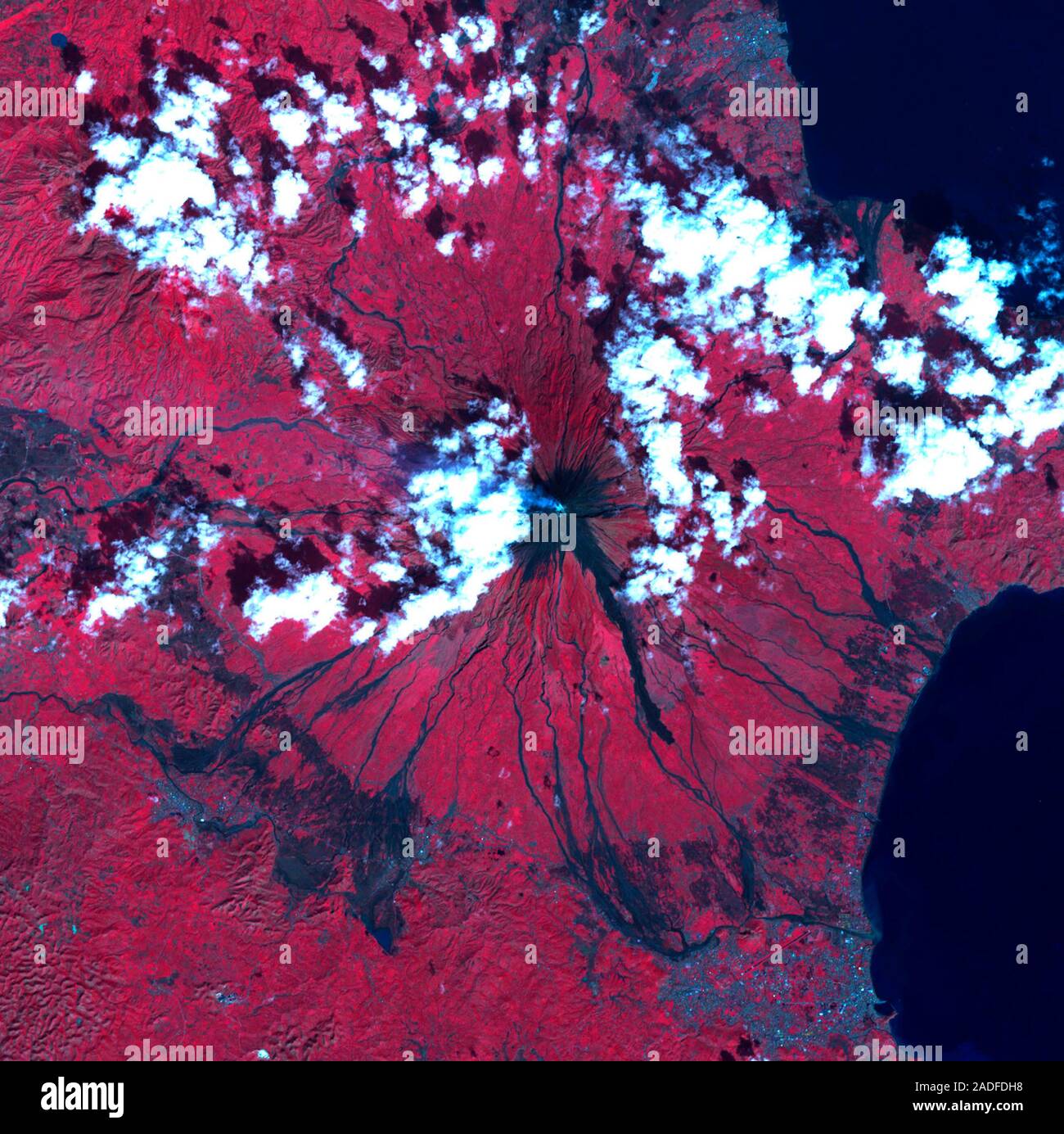 Mayon volcano, the Philippines, infrared satellite image. North is at ...