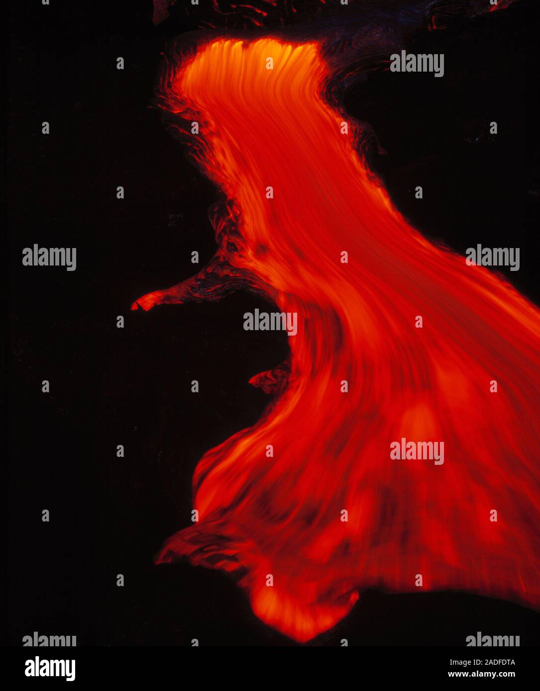 Pahoehoe lava. Time exposure view of a pahoehoe lava flow from Kilauea ...